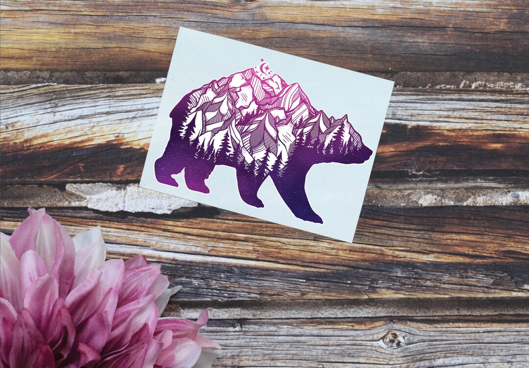 Bear Mountain Sticker | Bear Vinyl Decal | Mountain Decal | Watercolor ...