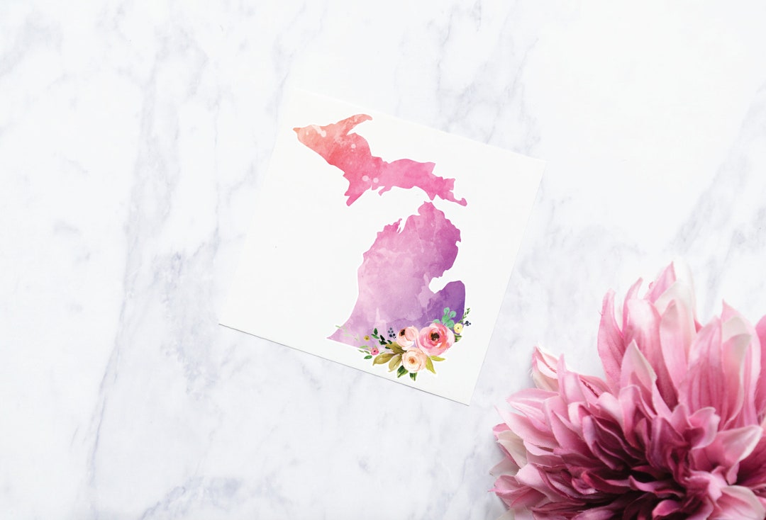 Michigan Sticker | Pink Purple Floral State of Michigan Floral Tumbler ...