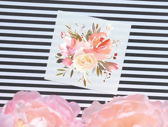 Flower Bouquet Sticker Coral Floral Vinyl Decal Watercolor | Etsy