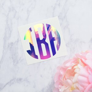 Circle Monogram Decal Holo Monogram Sticker Multi-chrome - Etsy