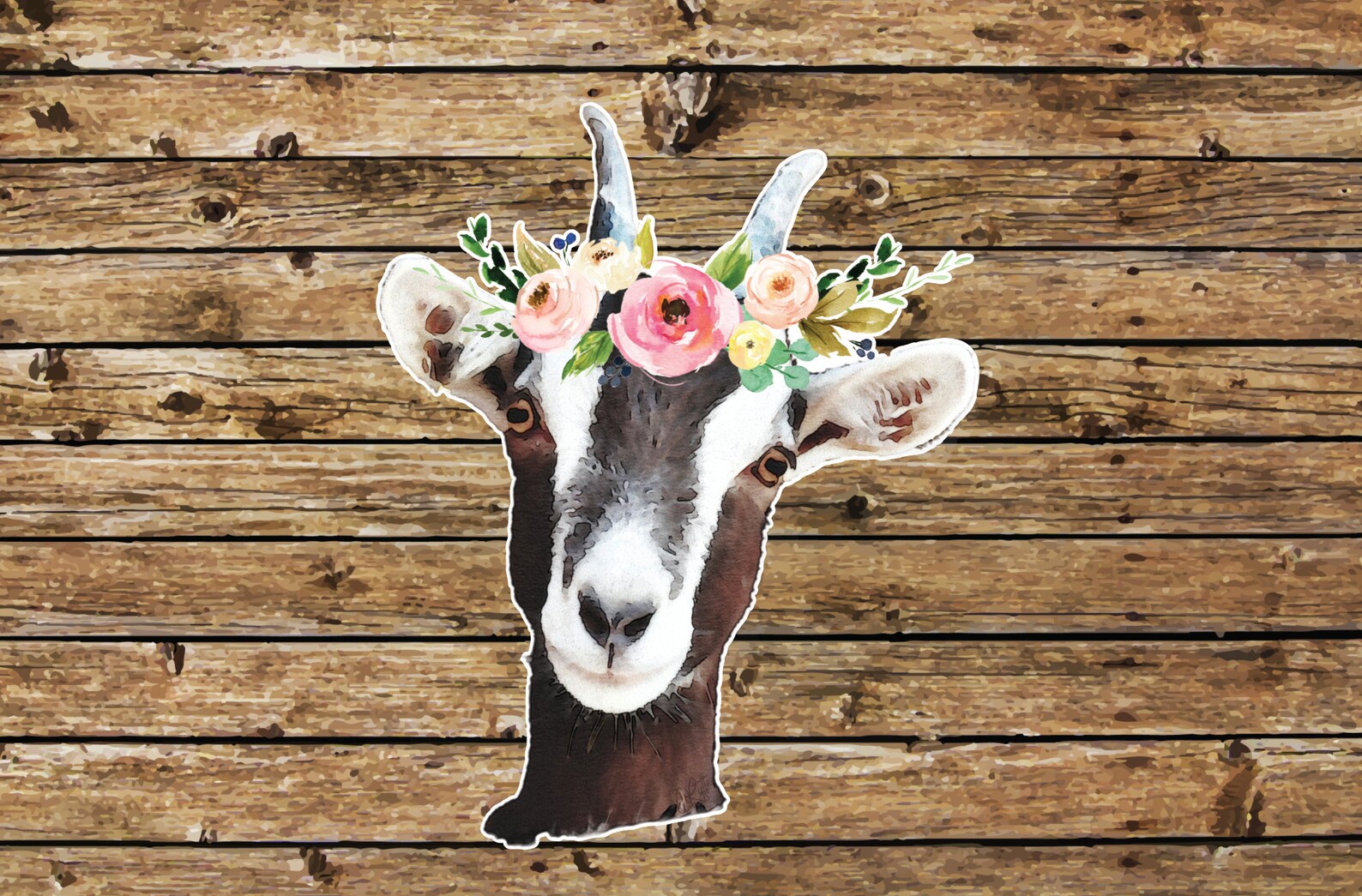 Goat Floral Crown Sticker Goat Flower Bouquet Tumbler Decal | Etsy