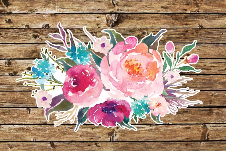 Peony Flower Bouquet Sticker Pink Purple Blue Floral Vinyl - Etsy