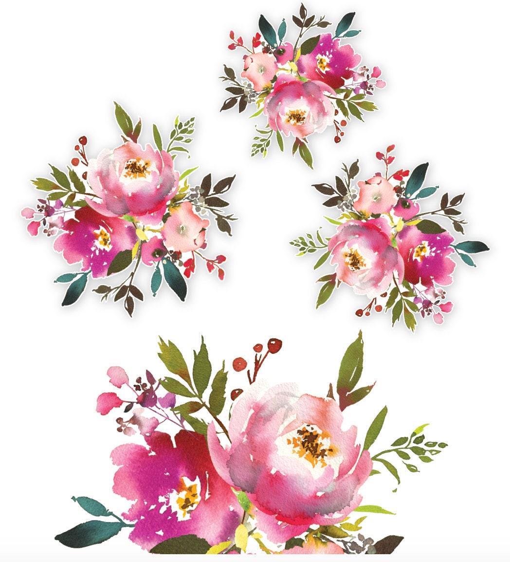 Pink Flower Decal Pack Watercolor Floral Vinyl Decals - Etsy