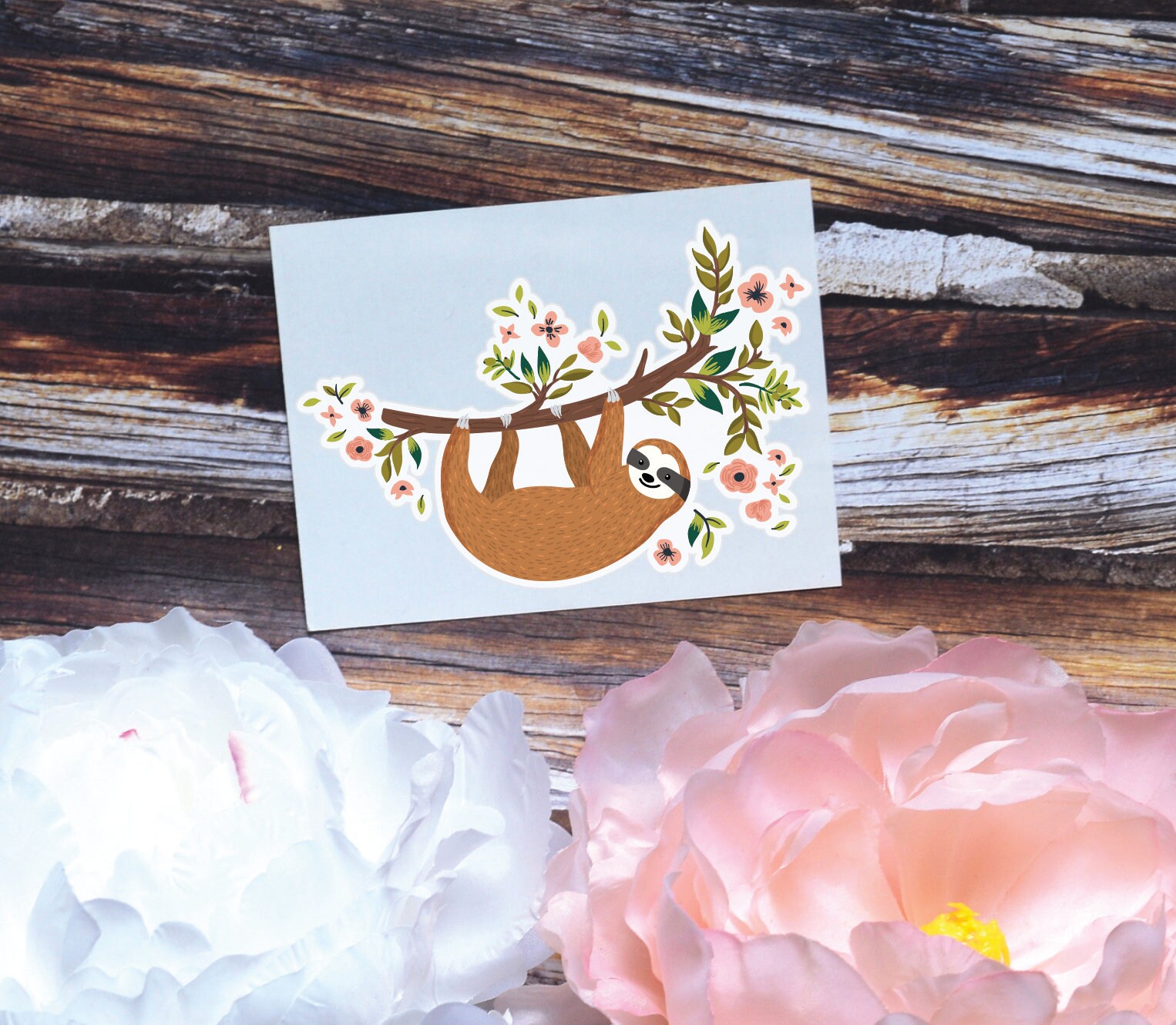 Sloth Sticker Cute Sloth Hanging on Branch Vinyl Decal | Etsy