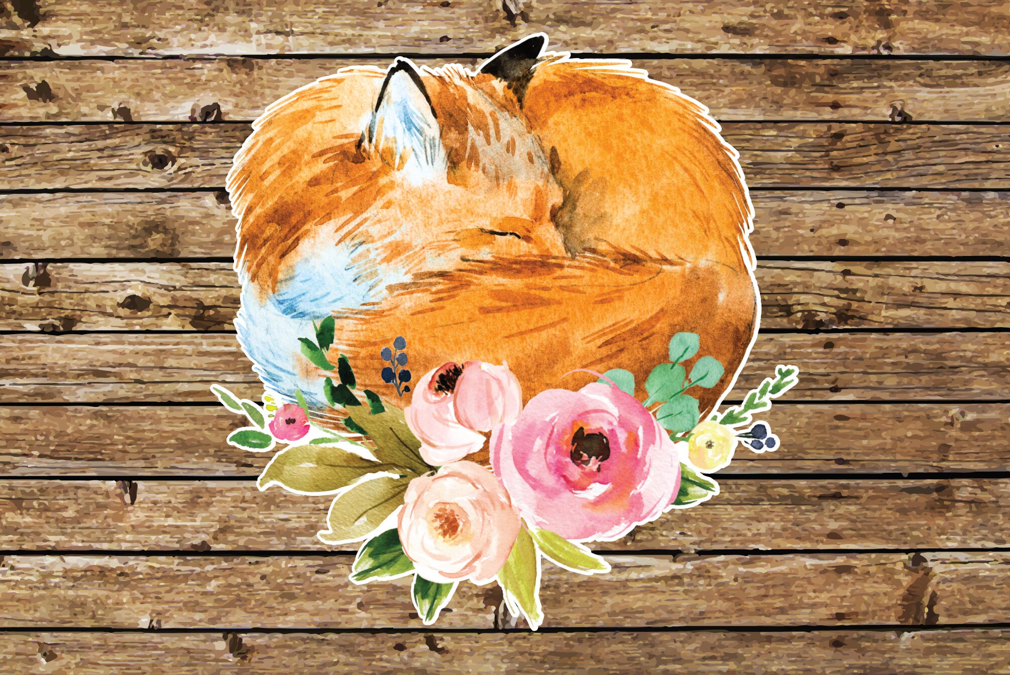 Fox Vinyl Sticker Watercolor Floral Fox Decal Fox Sticker - Etsy