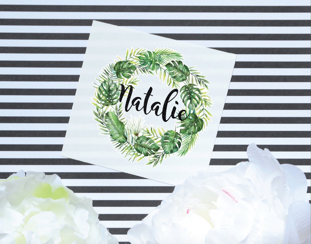 Monstera Leaf Wreath Monogram Decal | Monogram Monstera Decal ...