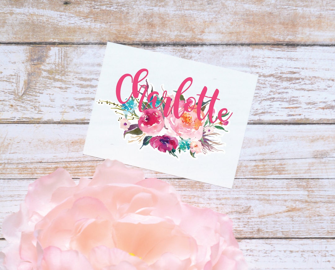 Flower Monogram Decal | Watercolor | Flower Bouquet | Floral Name ...