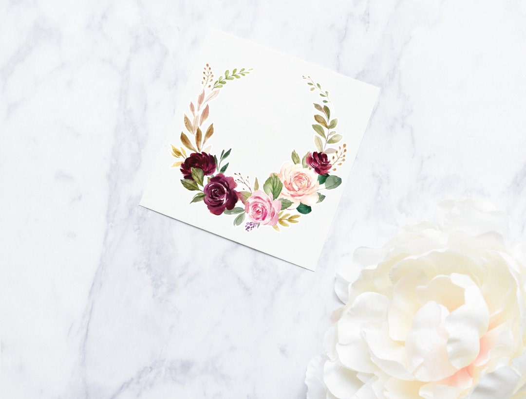 Watercolor Flower Wreath Sticker: Blush Burgundy Floral Decal - Etsy