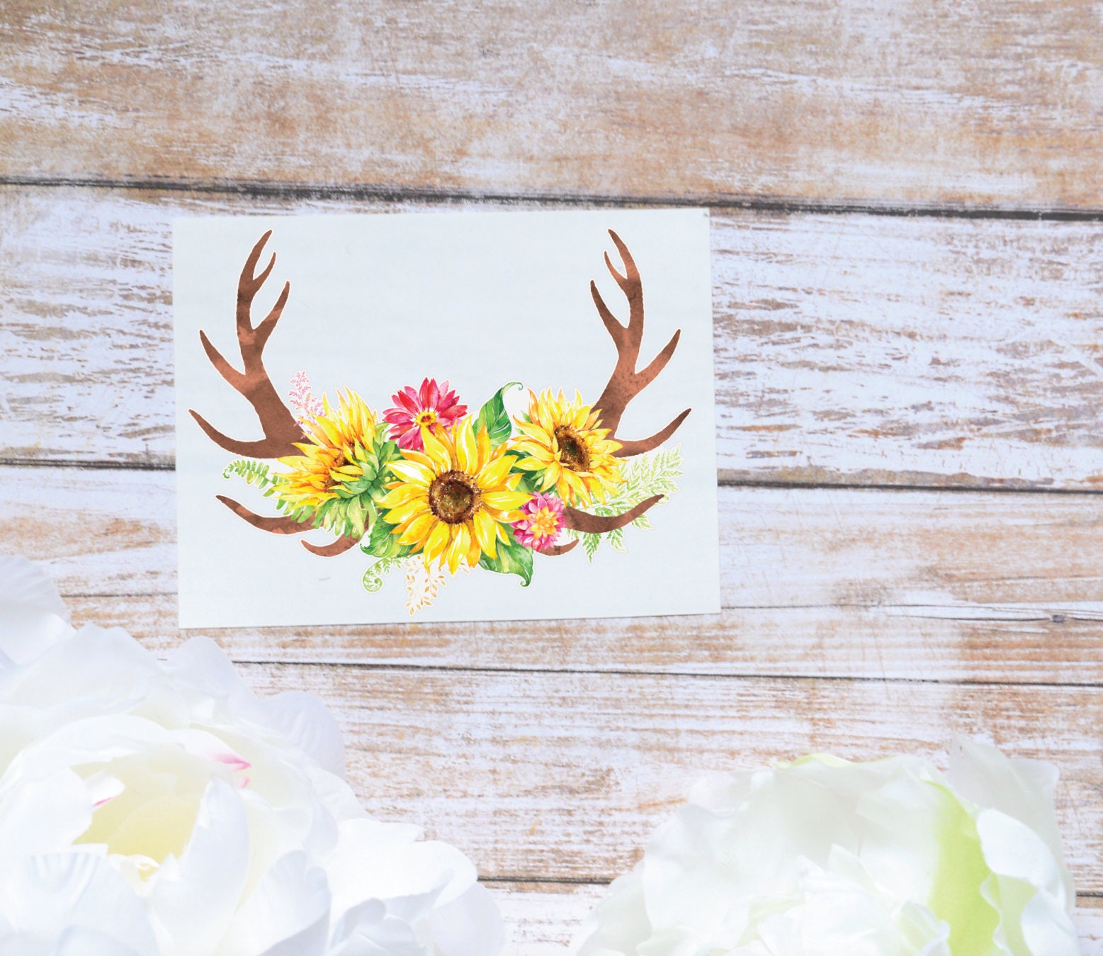 Sunflower Antler Sticker Sunflower Vinyl Decal Deer Antler - Etsy