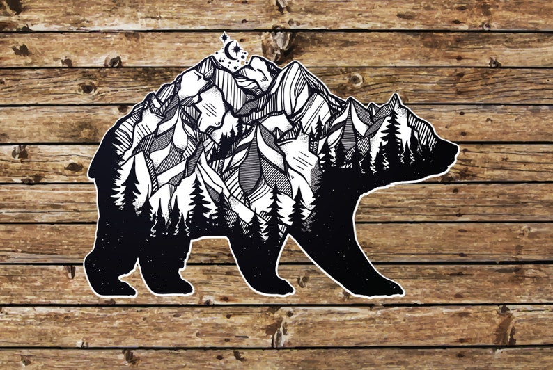 Bear Mountain Sticker Bear Vinyl Decal Mountain Decal | Etsy