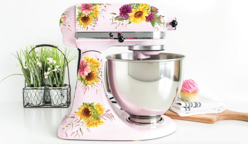 Sunflower Dahlia Mixer Decals: Watercolor Floral Kitchen Decals - Etsy