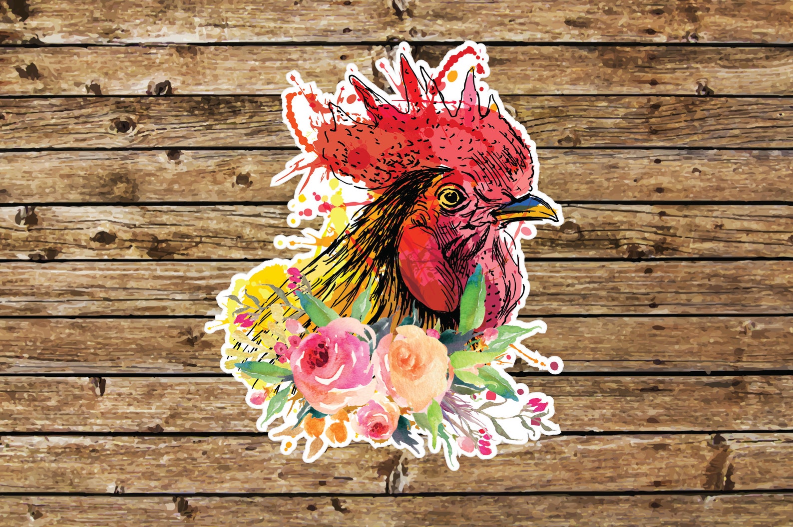 Chicken Sticker Rooster Vinyl Decal Hen Decal Watercolor - Etsy