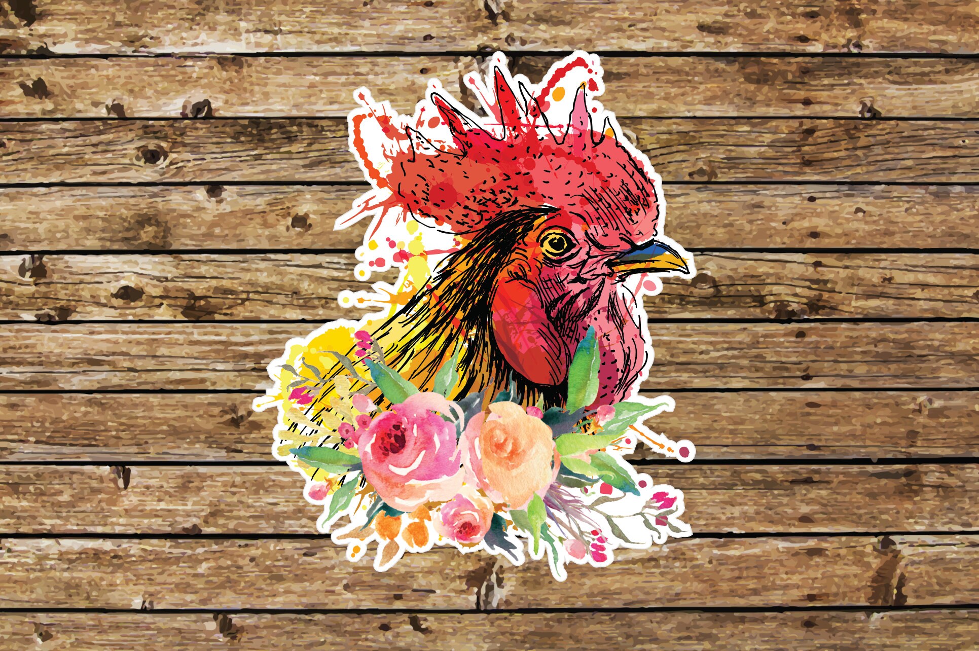 Chicken Sticker Rooster Vinyl Decal Hen Decal Watercolor - Etsy