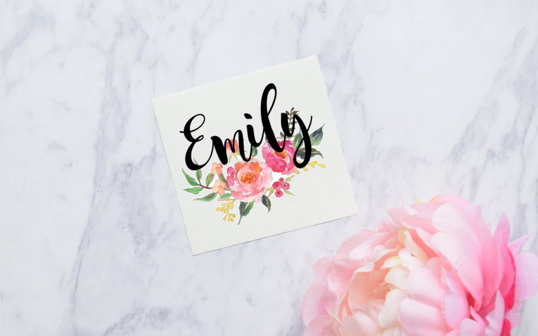 Flower Monogram Decal | Watercolor Flower Bouquet Decal | Floral Name ...