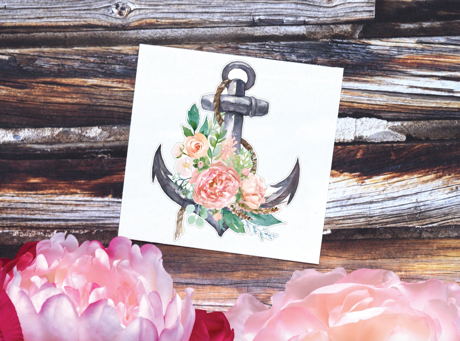 Anchor Sticker Floral Pink Watercolor Anchor Vinyl Sticker - Etsy