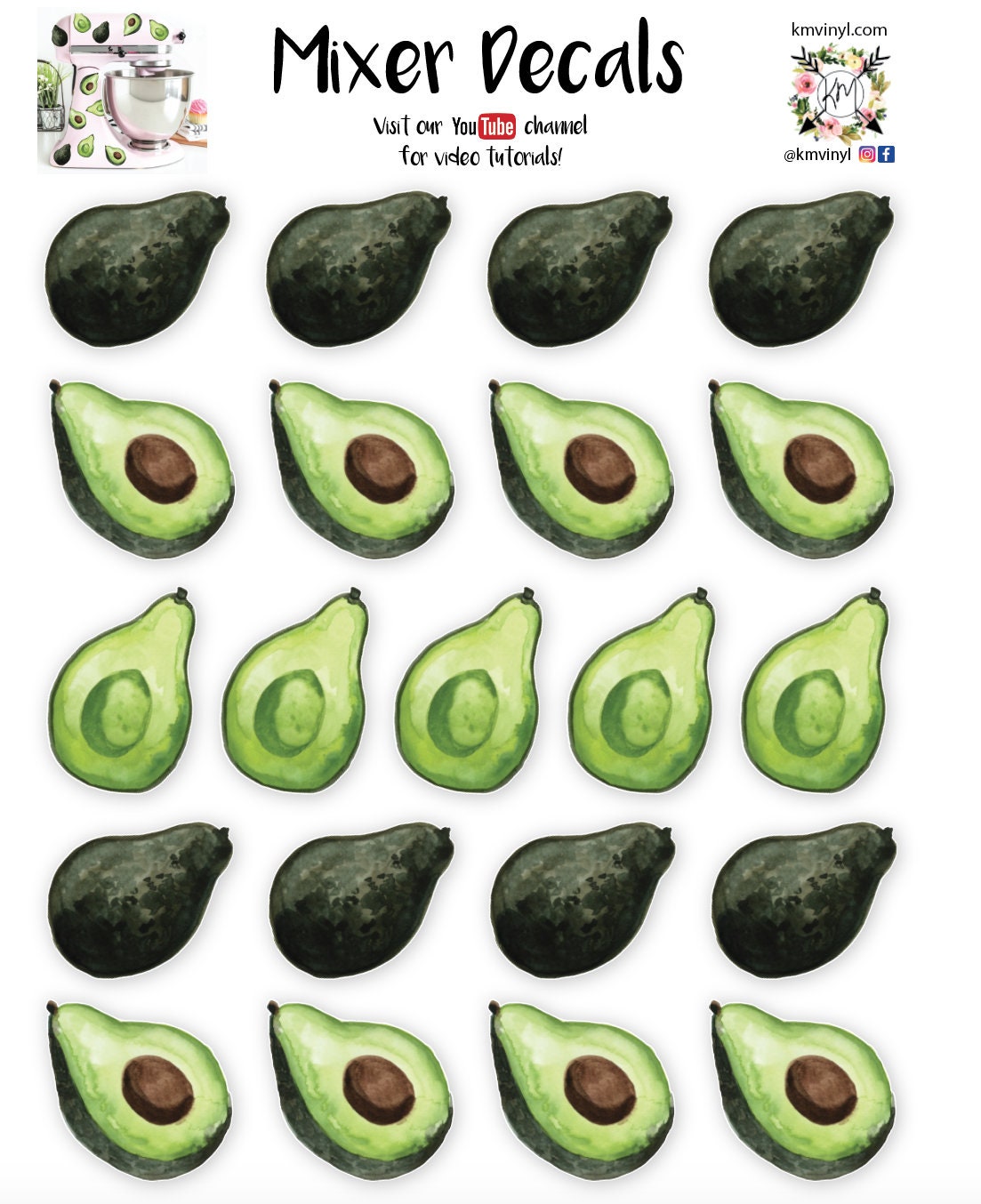 Avocado Mixer Decals Avocado Decals Watercolor Stickers - Etsy