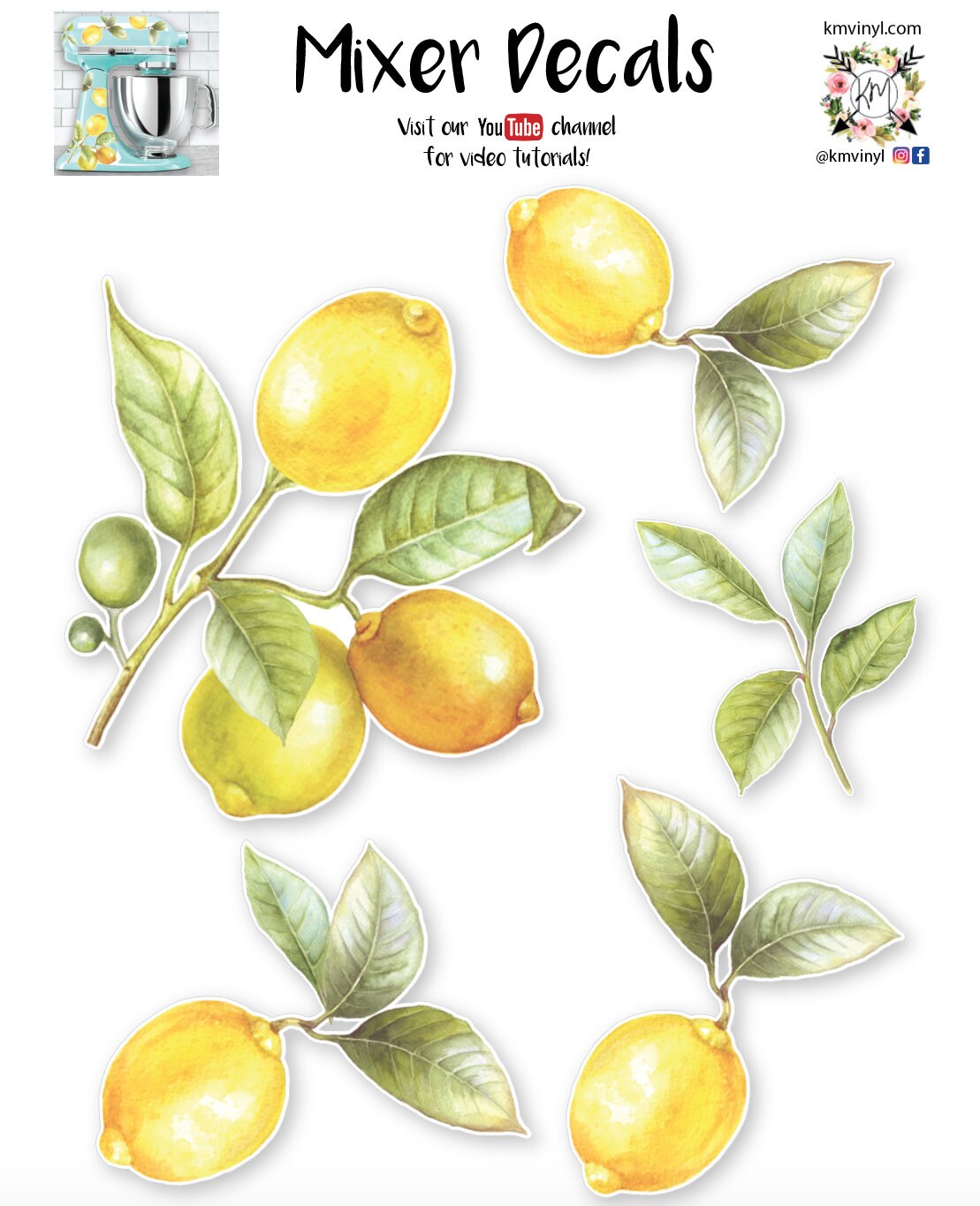 Lemon Branch Mixer Decals Lemon Decals Watercolor Lemon - Etsy