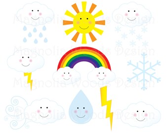 Weather Clipart Rainbow Clip Art Sun Clipart Instant | Etsy