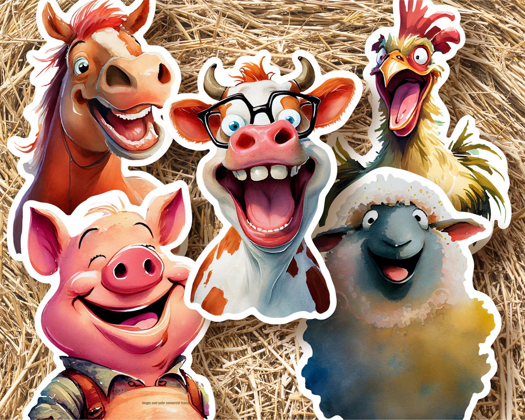Goofy Farm Animals Vinyl Stickers LS0112 Funny Farm Animals Funny Horse ...