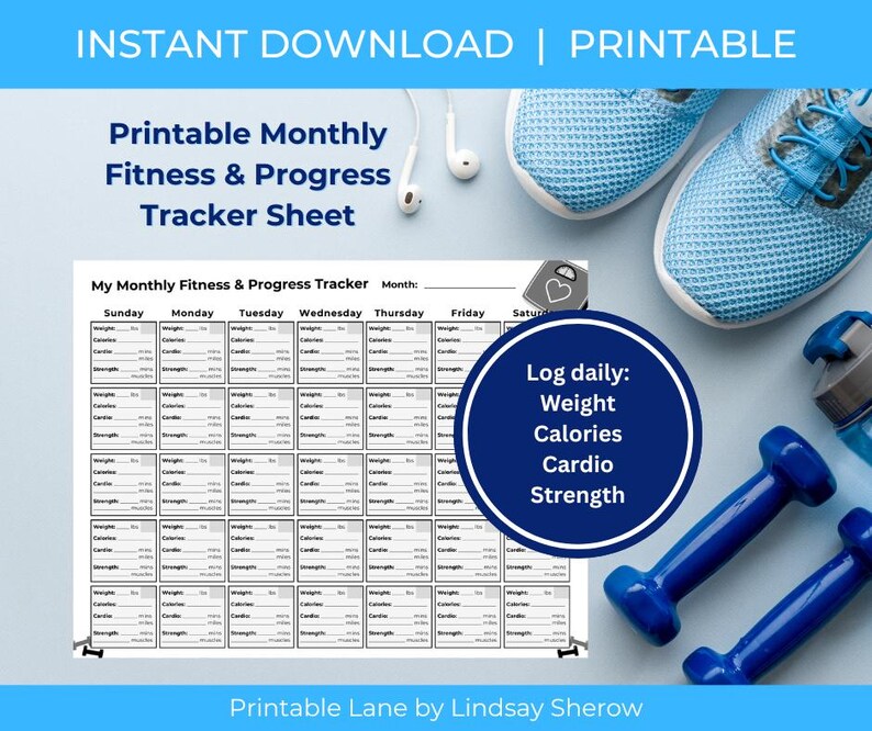 Monthly Fitness Tracker Printable, Weight Loss, Calories, Cardio, and ...