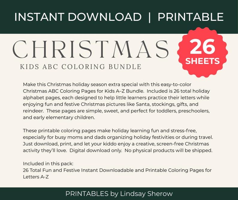 Christmas ABC Coloring Pages for Kids A–Z Bundle (26 Total Alphabet ...