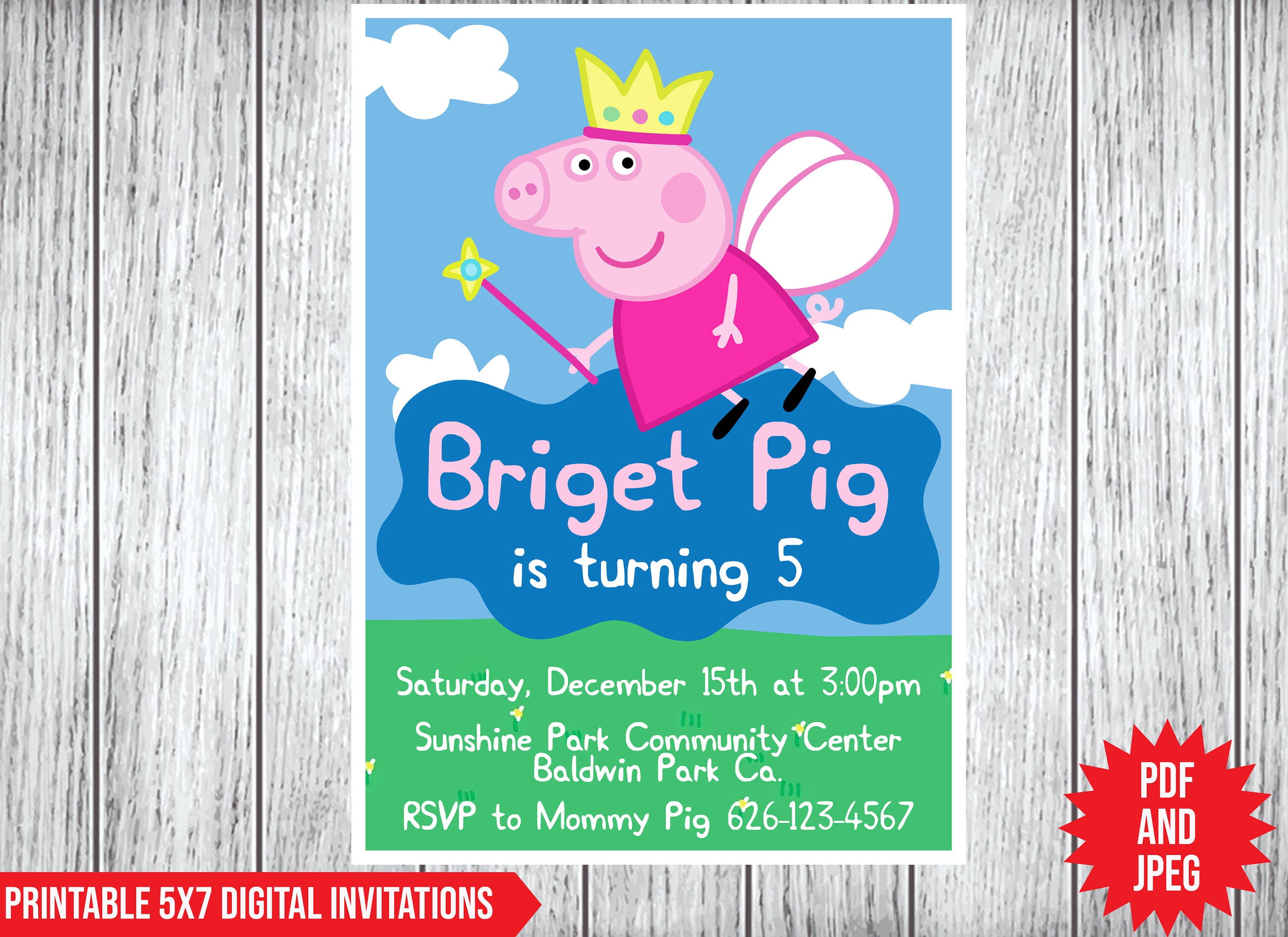 Peppa Pig Invitation Peppa Pig Printable Birthday Invitation DIGITAL ...