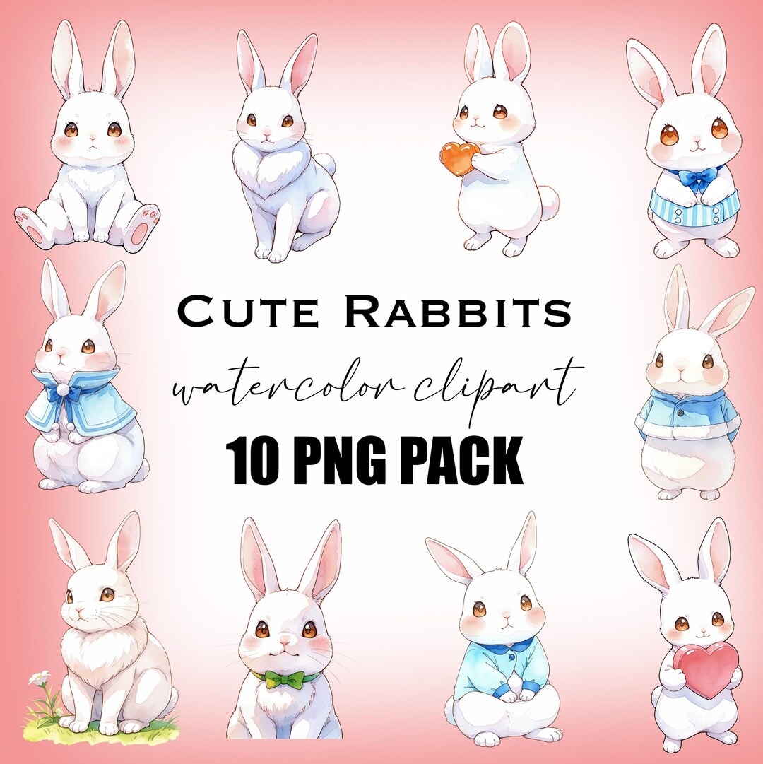 Cute Rabbit Clipart, Bunny Rabbit PNG, Cute Clip Art, Watercolor ...
