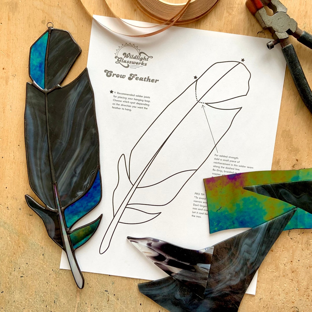 Crow Feather Stained Glass Pattern: Gothic Halloween Raven (digital ...