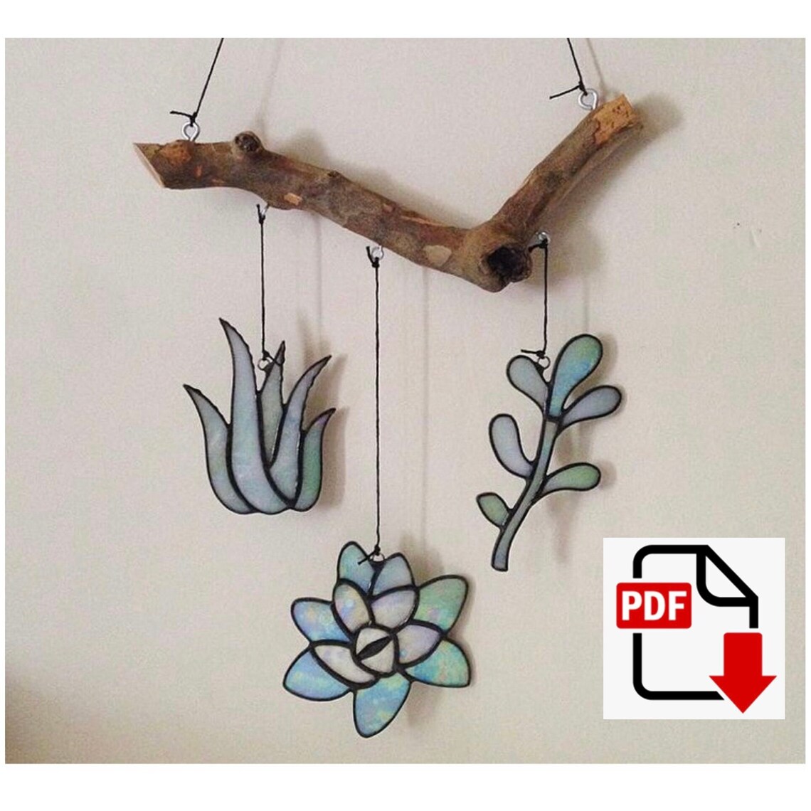 Stained Glass Succulent Trio Pattern: Aloe, Jade, Echeveria (digital ...