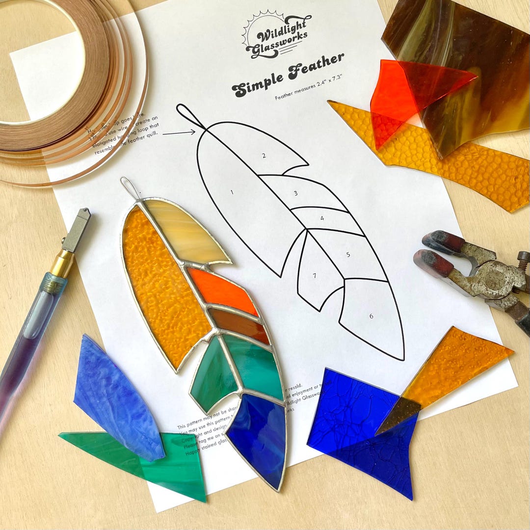 DIGITAL DOWNLOAD Pattern | Simple Feather Stained Glass Pattern ...