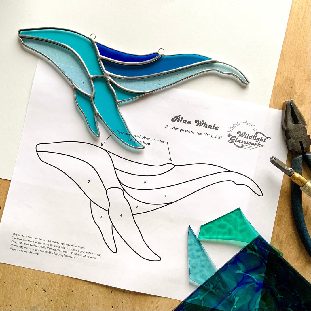 DIGITAL DOWNLOAD Pattern | Blue Whale Modern Animal Stained Glass ...