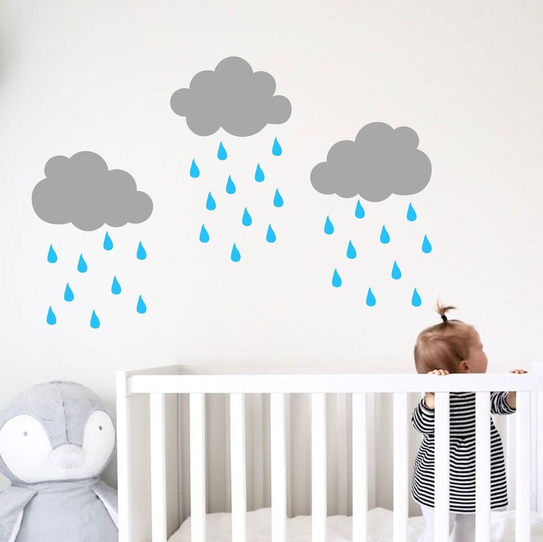 Clouds With Raindrops Wall Decal - Wall Decal - Sticker - Scandinavian ...