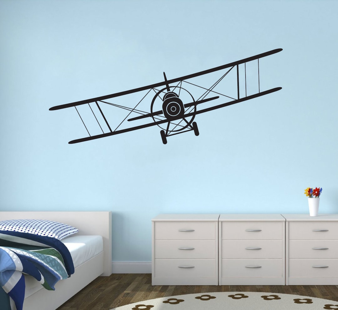Biplane Airplane Wall Decal, Vinyl, Sticker, Boy Room, Aviation, Art ...