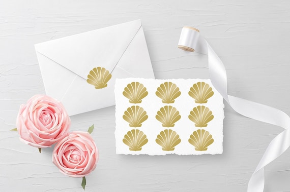 Set of 10 Seashell Decals Envelope Seals Glass Decals | Etsy