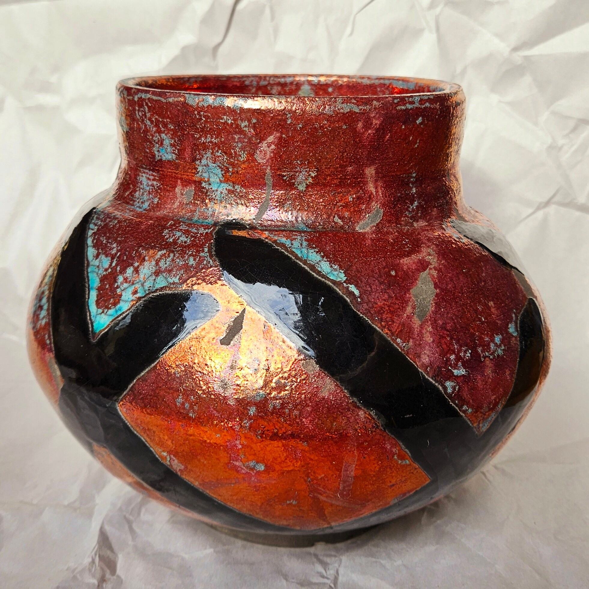 Copper Glazed Raku Pottery Bowl, Studio Pottery Vessel, Listed Artist ...