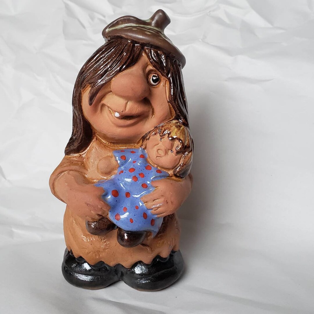 Vintage Rolf Berg Mother Troll and Baby, Swedish Troll Clay Figurine ...