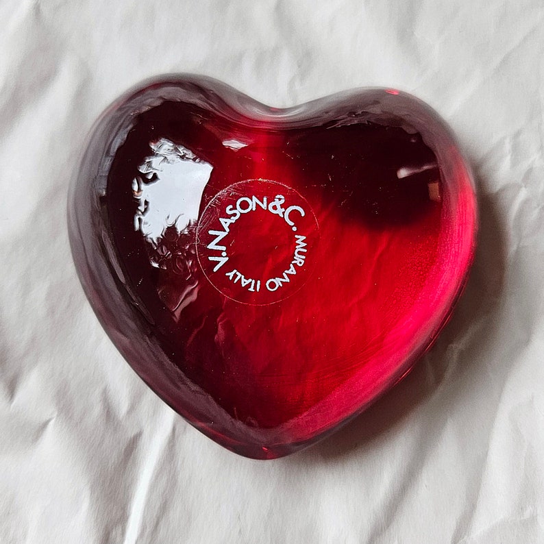 Murano Glass Paperweight, Red Heart, V Nason & Company, Light Scratches ...