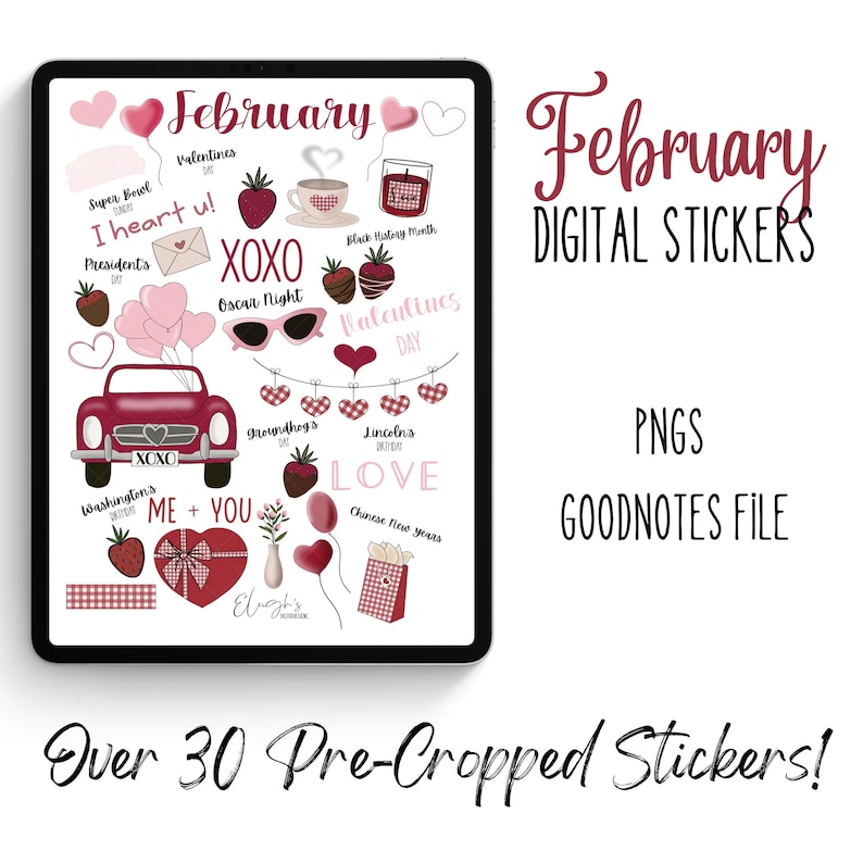 Valentines Day Digital Stickers February Digital Planner - Etsy