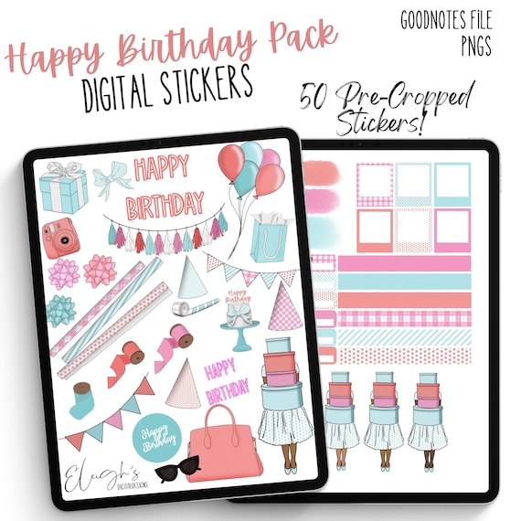 Happy Birthday Pack Digital Stickers Digital Planner | Etsy