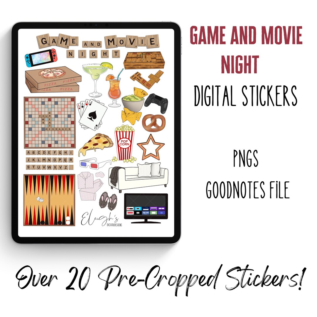 Game and Movie Night Digital Sticker Pack | Digital Planner Journal ...