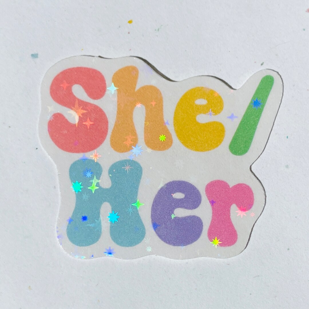 She/her Pronoun Sticker Holographic Pastel Bubble Letter - Etsy