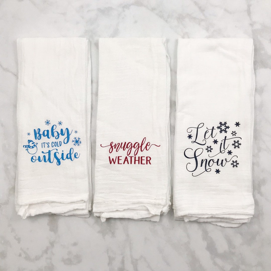 Winter Flour Sack Towels - Winter Hostess Gift - Winter Kitchen Towels ...
