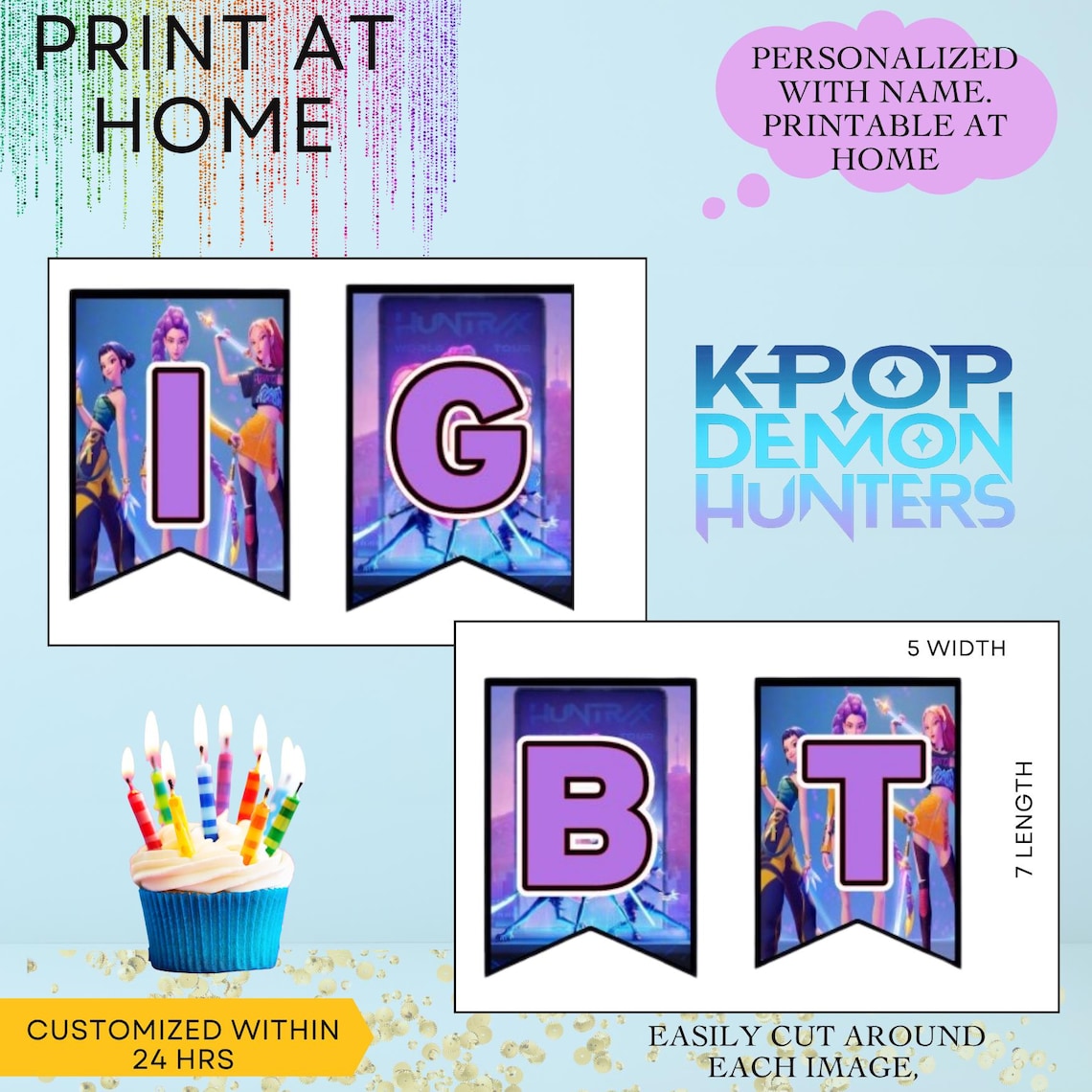 K Pop Demon Hunters Printable Banner: Huntrix Personalized Banner ...