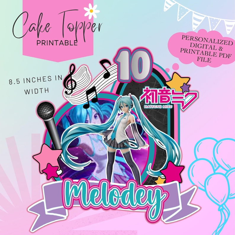 Hatsune Miku Printable Cake Topper- Made to Order- Personalized Cake ...