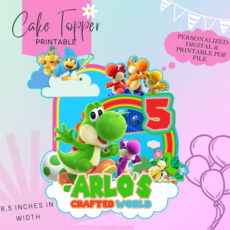 Yoshi Printable Cake Topper- Made to Order- Personalized Cake Topper - Etsy