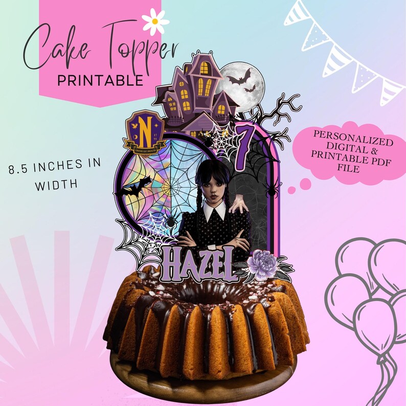 Wednesday Printable Cake Topper- Made to Order- Personalized Cake ...