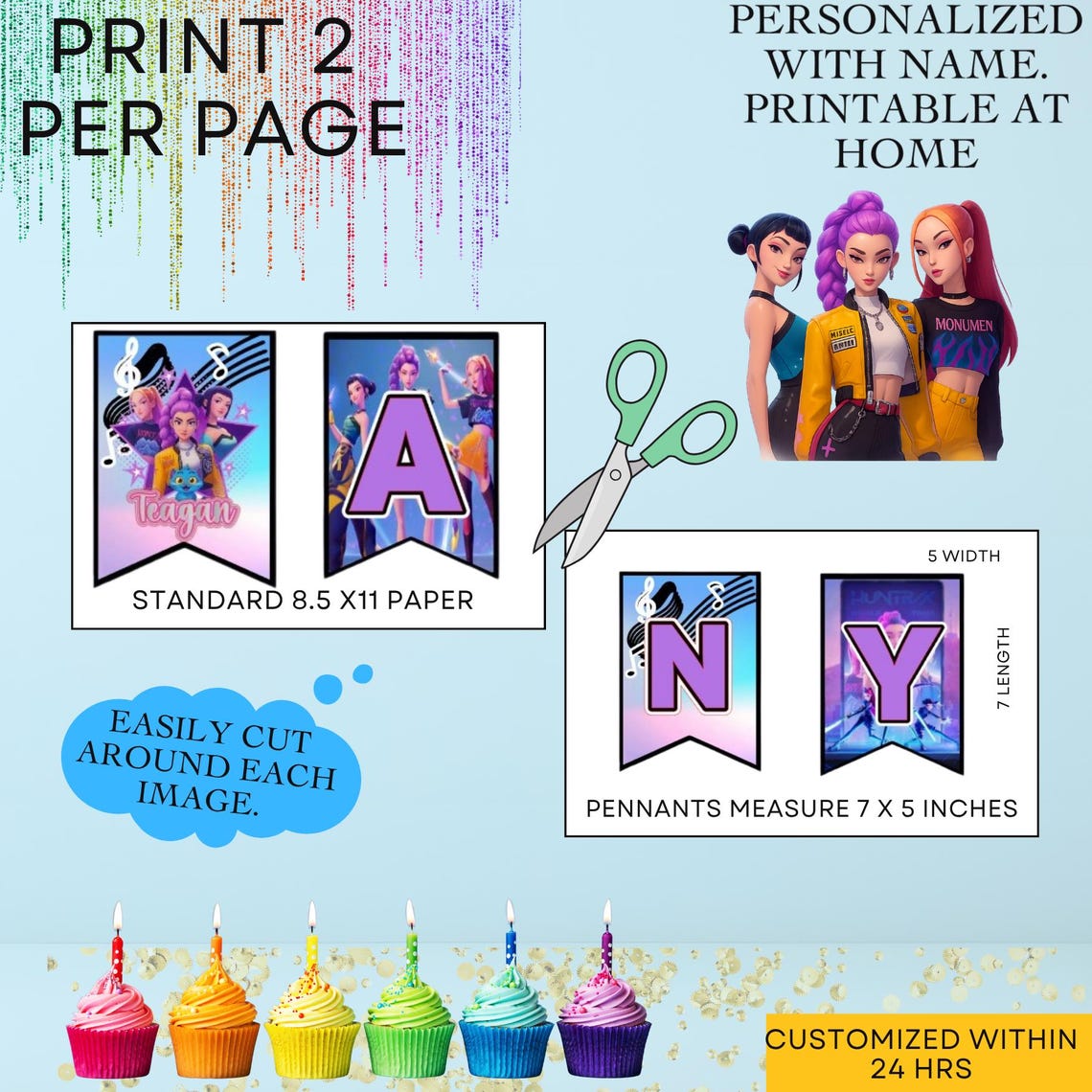 K Pop Demon Hunters Printable Banner: Huntrix Personalized Banner ...