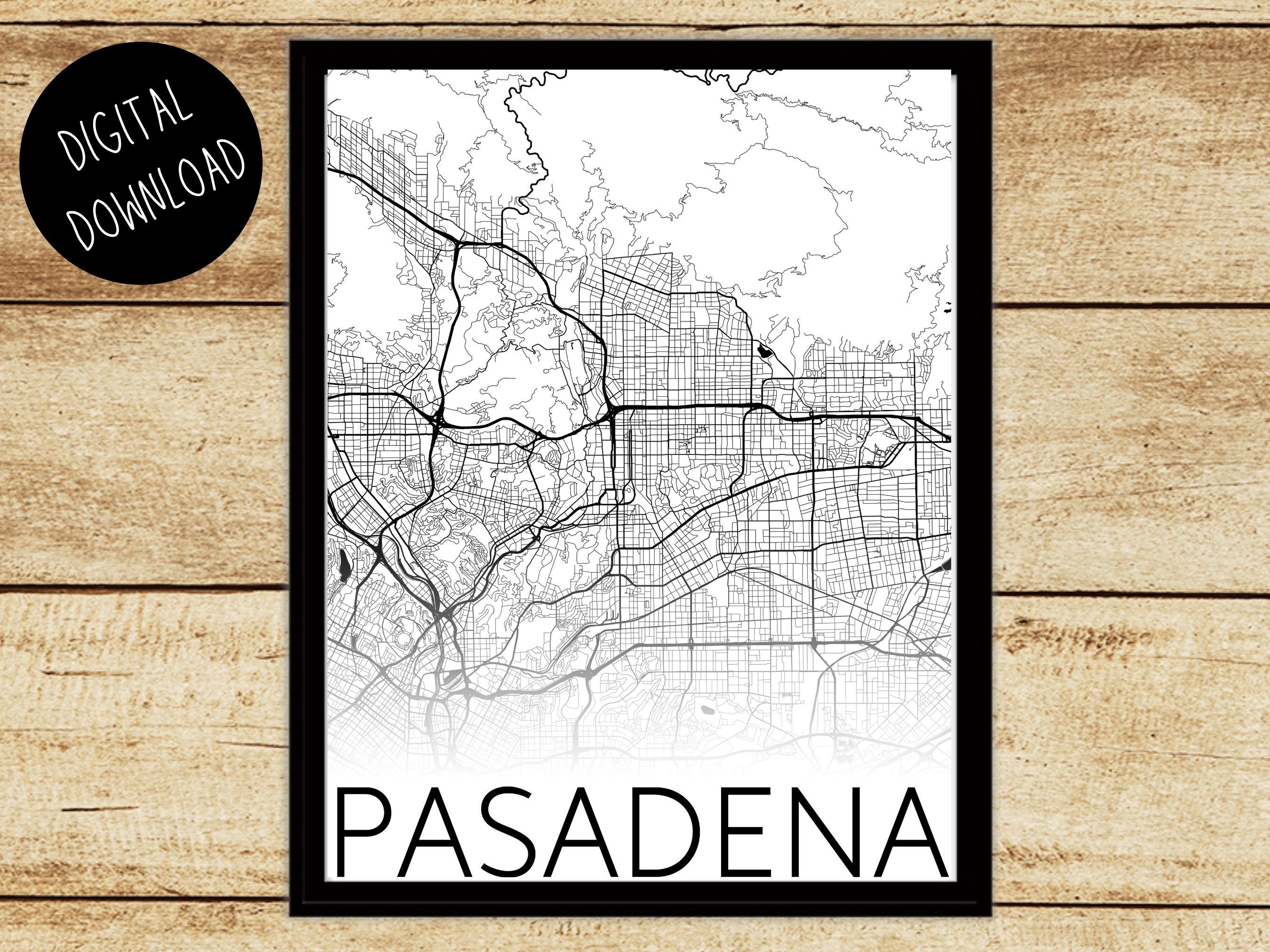 Pasadena Map Print Printable Digital Wall Art Instant Download Pasadena ...