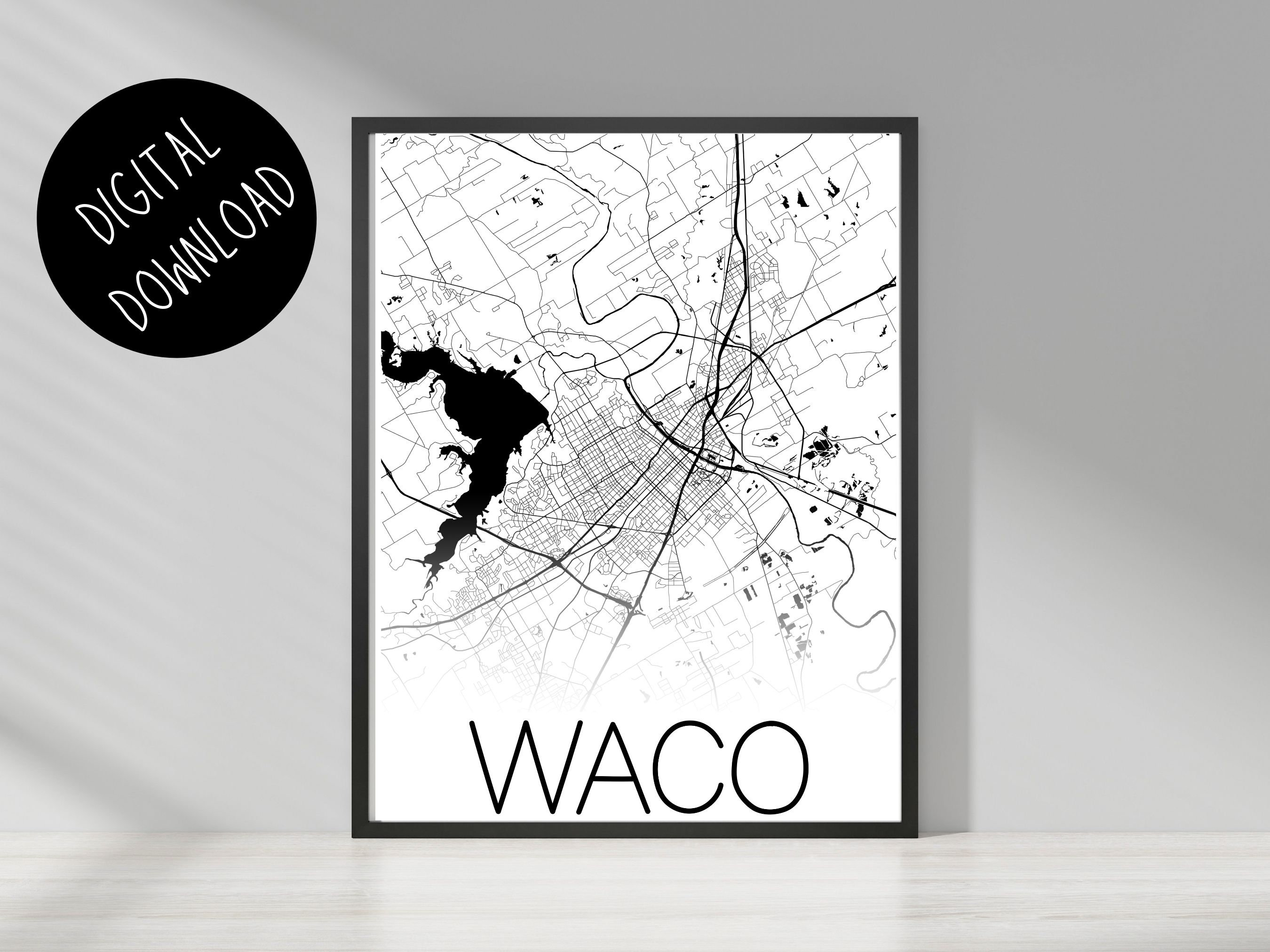 Waco Texas Map Print Printable Digital Wall Art Instant Download Waco ...