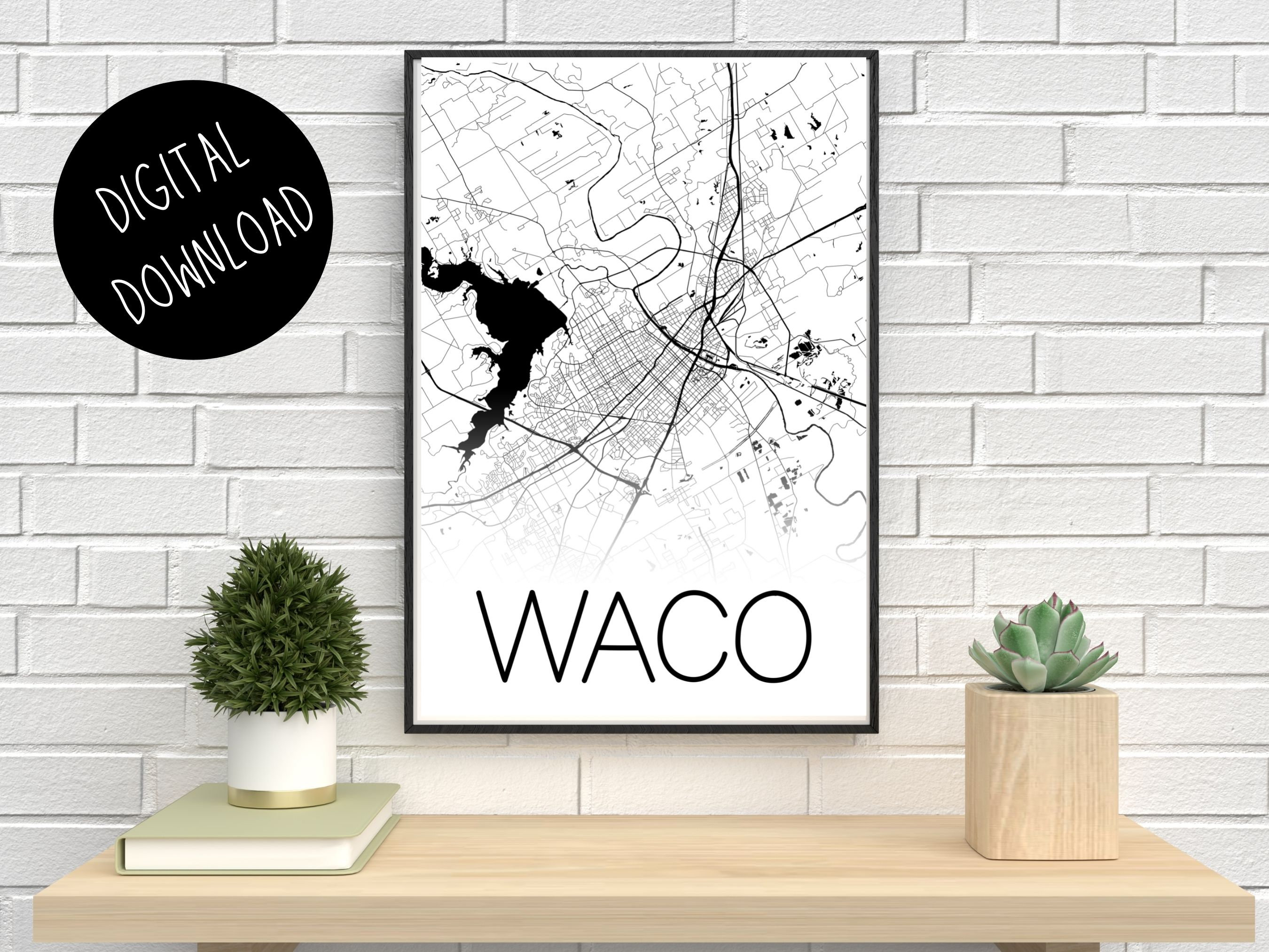 Waco Texas Map Print Printable Digital Wall Art Instant Download Waco ...